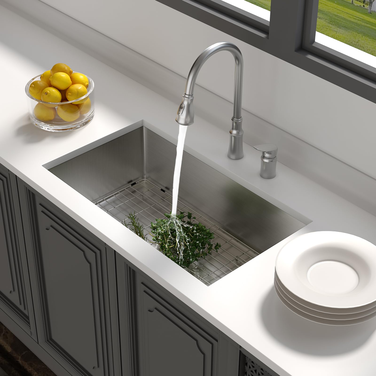 33 Undermount Kitchen Sink - Lordear 33x19x10 Inch Stainless Steel Single Bowl Kitchen Sinks Round Corner 16 Gauge Handmade Under Counter Kitchen Sinks Basin
