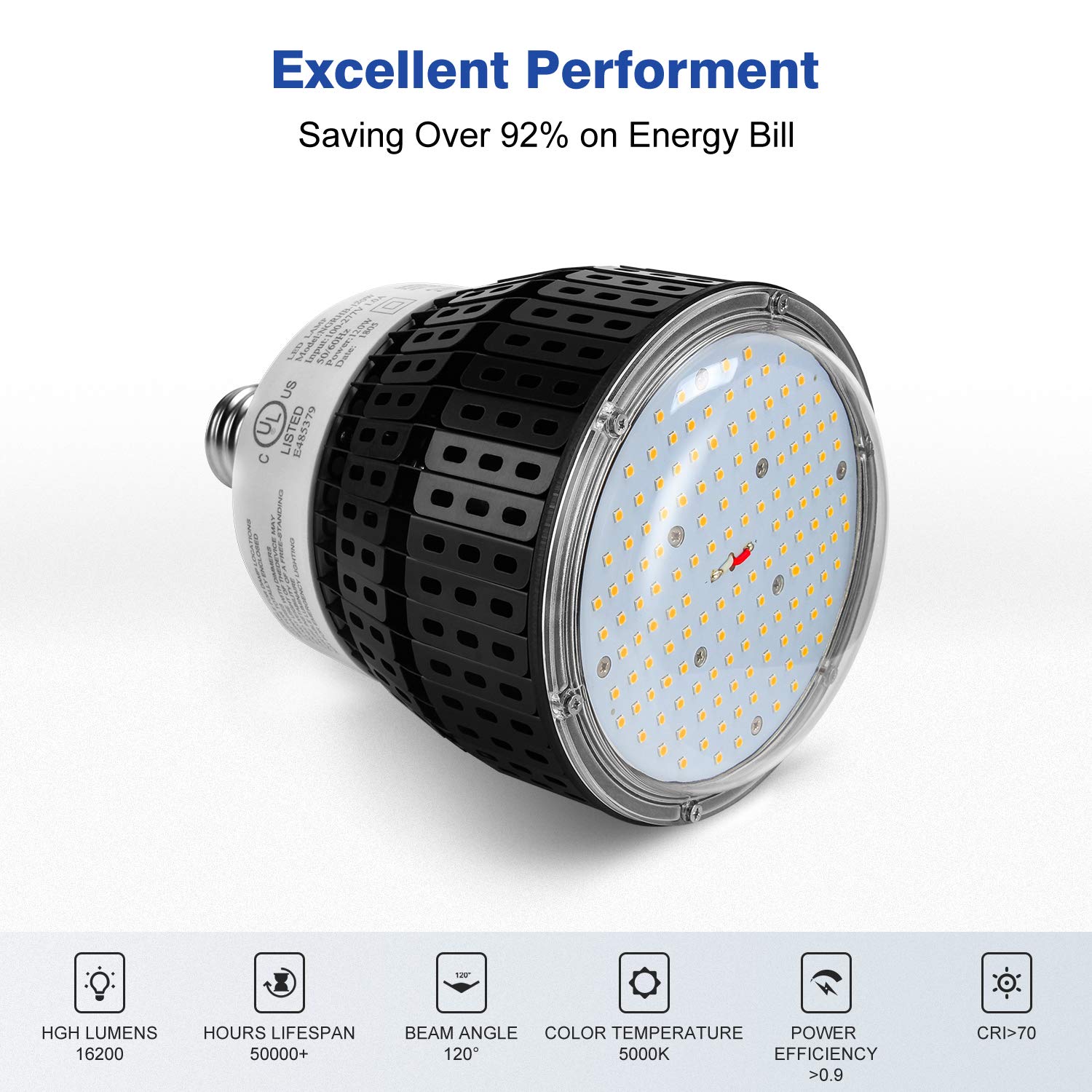 120W LED High Bay Light Bulb Retrofit,E39 Mogul Base LED Corn Light Retrofit Bulbs,500 Watt Metal Halide Equivalent,UL DLC Approved, 16800LM 5000K Warehouse Light,AC 100-277V