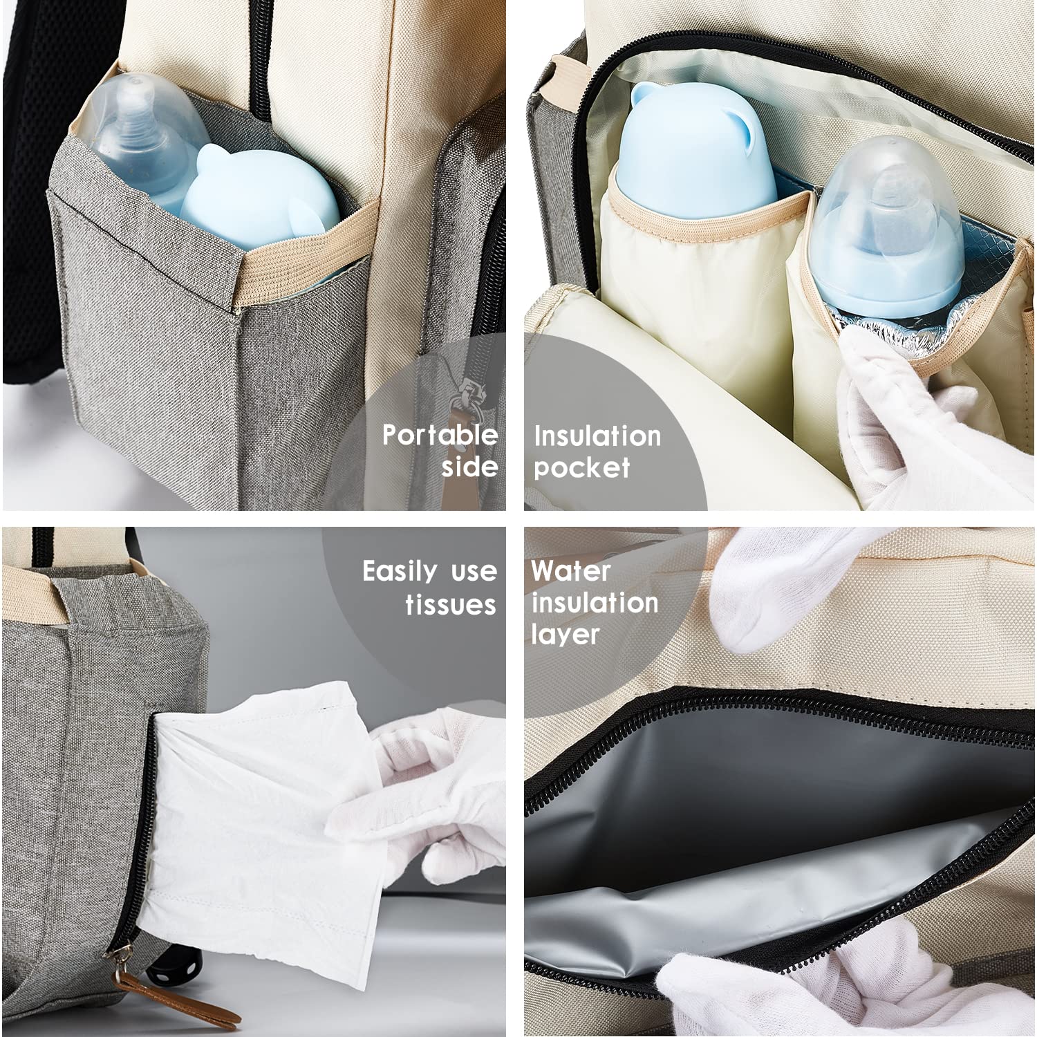 Diaper Bag Backpack with Portable Changing Pad, Pacifier Case and Stroller Straps White