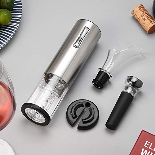 Abuzhen Electric Wine Opener, with Foil Cutter, Vacuum Stopper and Wine Aerator Pourer & USB Charging Cable,Automatic Corkscrew Bottle Opener for Wine Lover 4-in-1 Gift Set, Stainless Steel