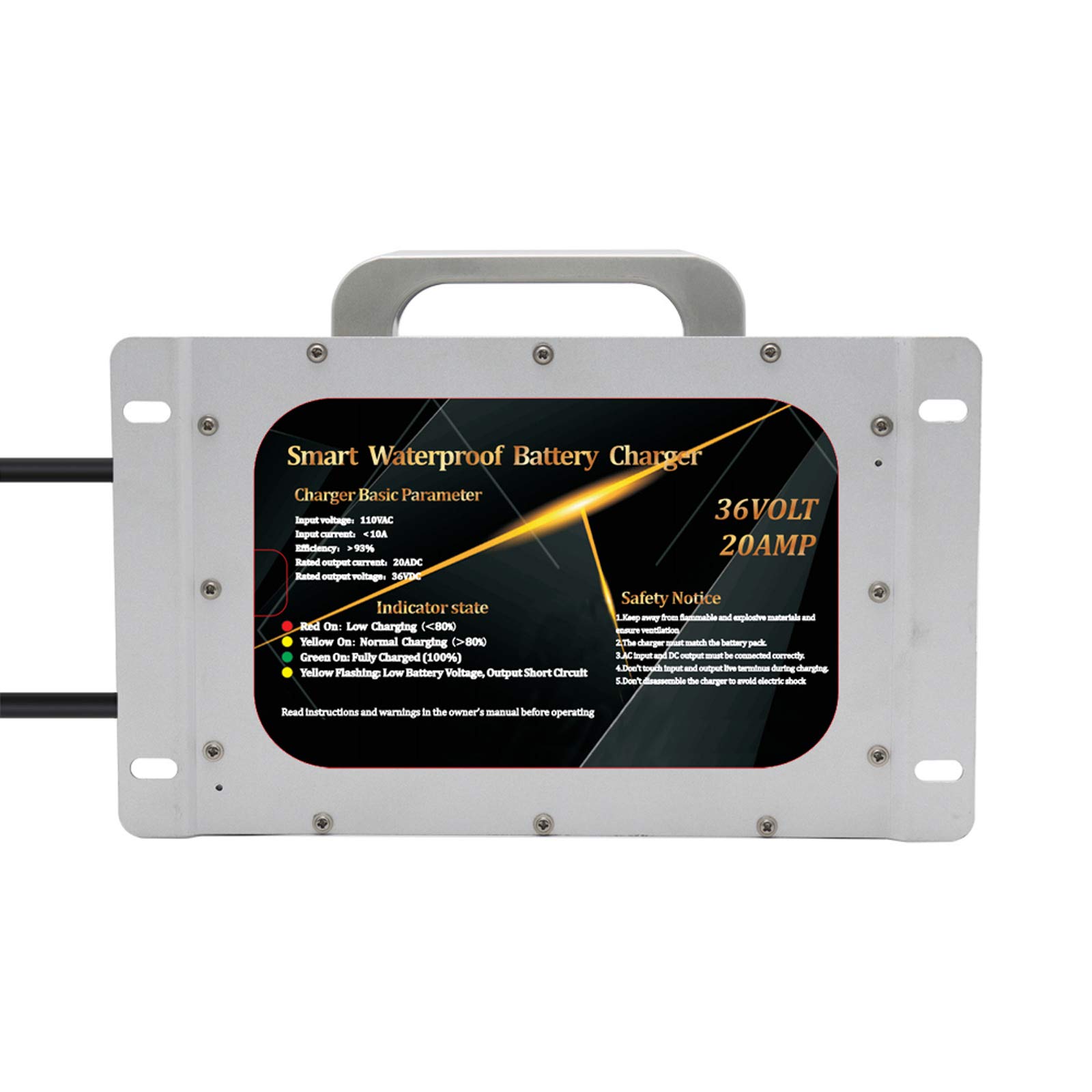 36V 20A Battery Charger for 36 Volt EZGO EZ-GO TXT Golf Cart, with D-Plug/Powerwise Style Plug Waterproof IP68
