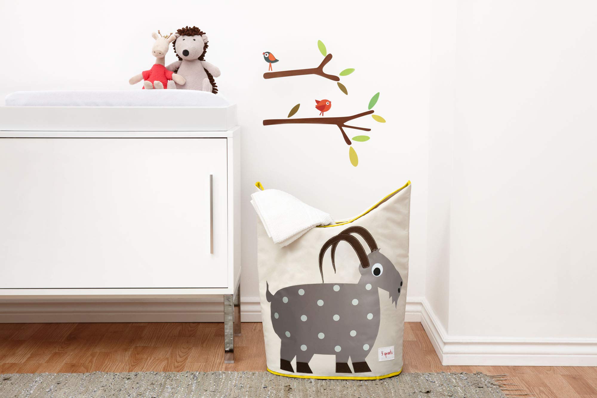3 Sprouts Baby Laundry Basket for Nursery - Hamper with Handles/Lid, Large Storage Basket, Toy Bin, Room Decor - Kids Hamper, Baby Clothes Storage Organizer, Goat