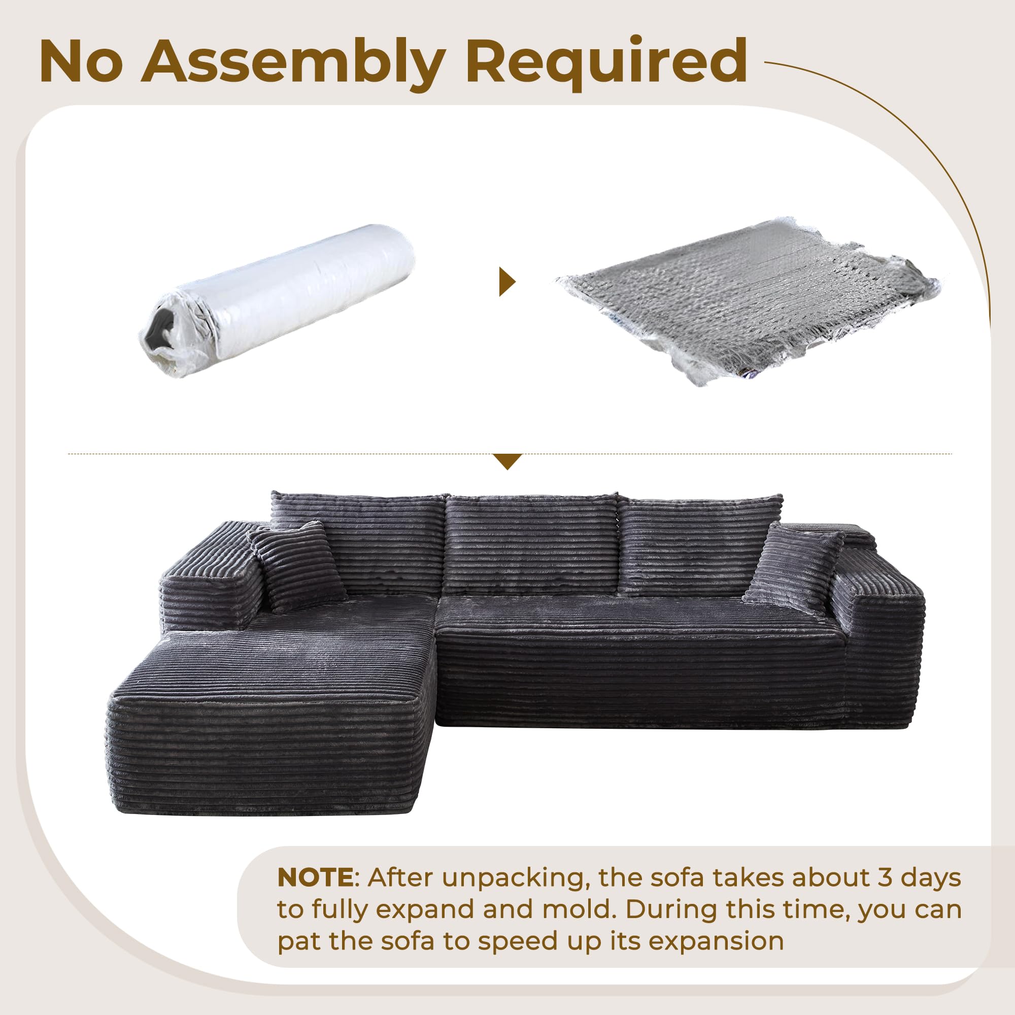 104" Modular Sectional Sofa Couch,L-Shape Upholstered Cloud Couch,Modern Minimalist Couches for Living Room,Free Combination Deep Seat Corner Couch,Left Facing Chaise,Grey, Plush Corduroy