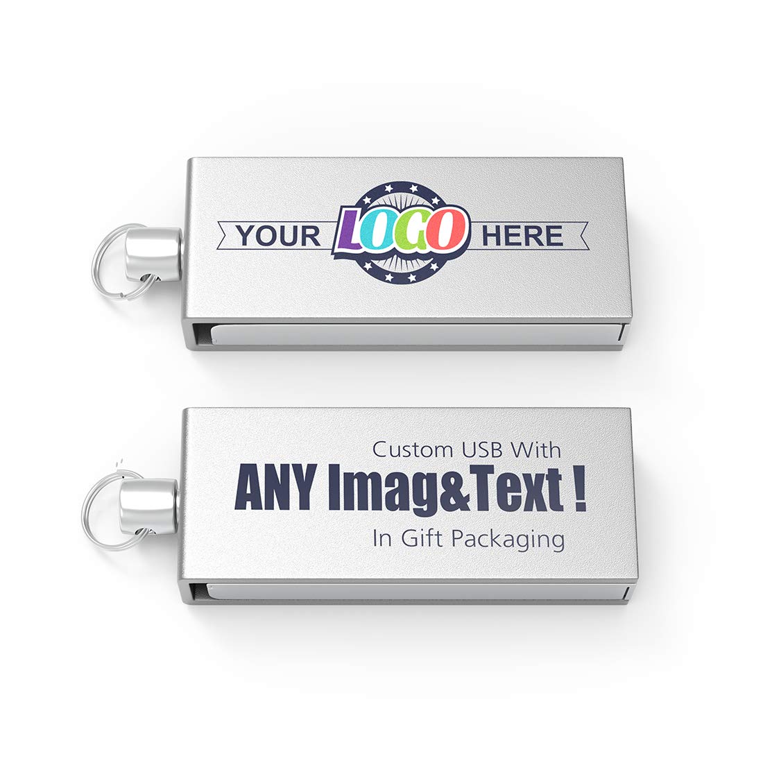 MEINAMI Mini Size Customized USB Flash Drive in Silver Metal Thumb Drive Personalized Memory Stick 4GB 50 Pack