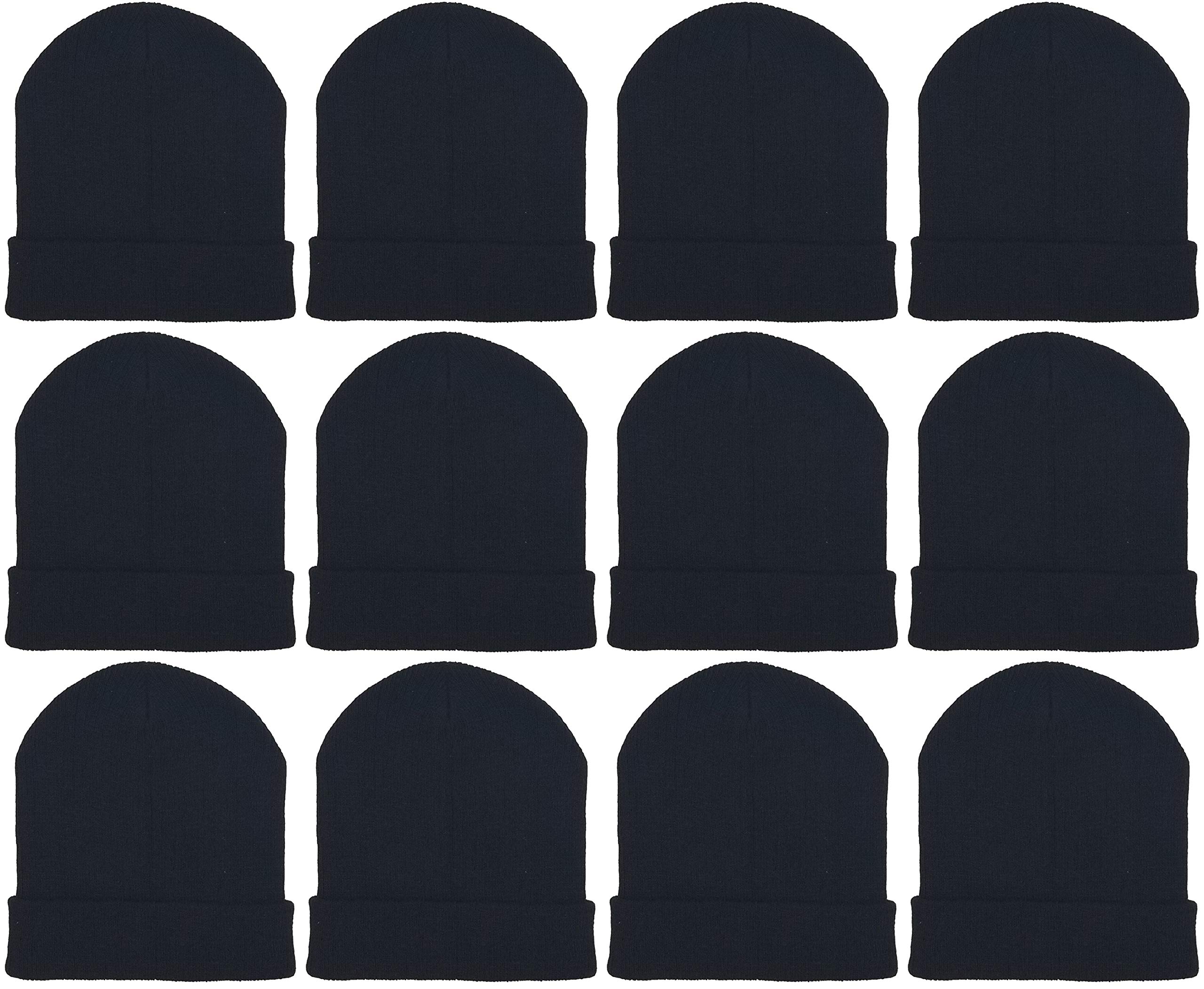 48x Winter Beanies & Gloves Combo Pack, Bulk Pack for Men Women, Warm Cozy Gift (Black)