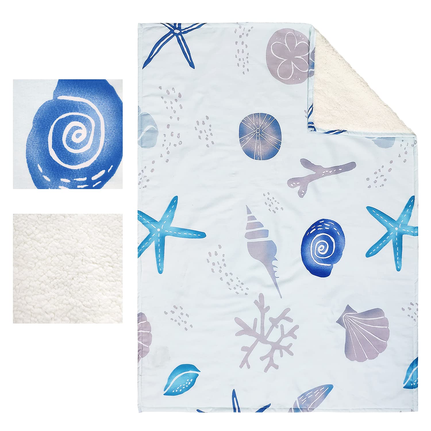 Brandream Boys Nursery Bedding Blue White Beach Theme Baby Crib Bedding Set with Starfish Seashell, 100% Cotton