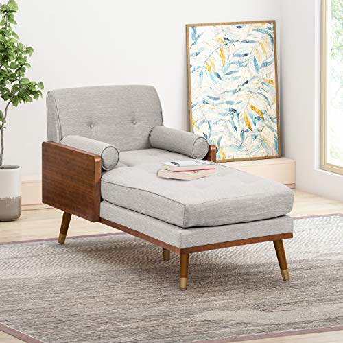Christopher Knight Home Hanna Chaises Longues, Fabric, Beige, Dark Walnut 32D x 63.75W x 33.5H in