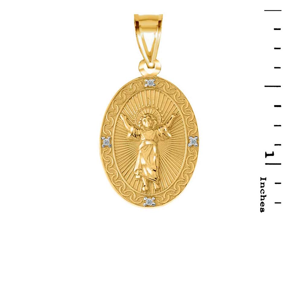 10k Yellow Gold Diamond Divine Child Divino Niño Jesús Oval Medal Pendant