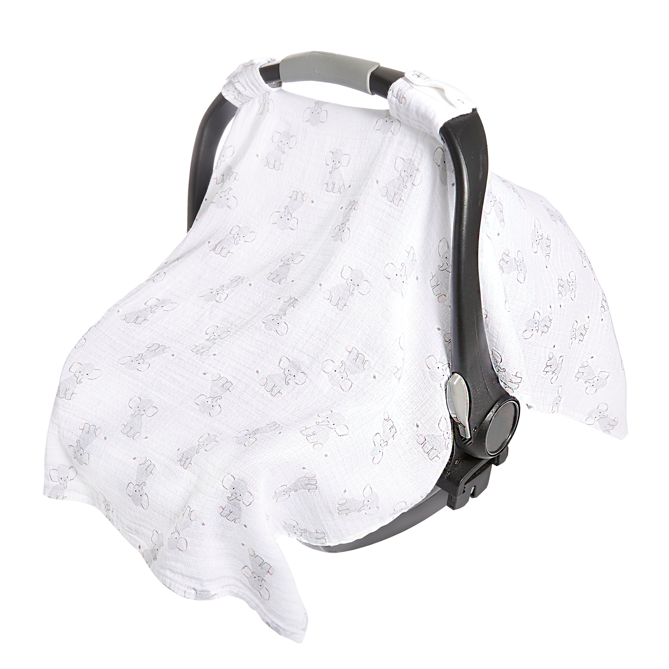 aden + anais Essentials Car Seat Canopy Cover, 100% Cotton Muslin, Lightweight and Breathable, Safari Babes- Elephant