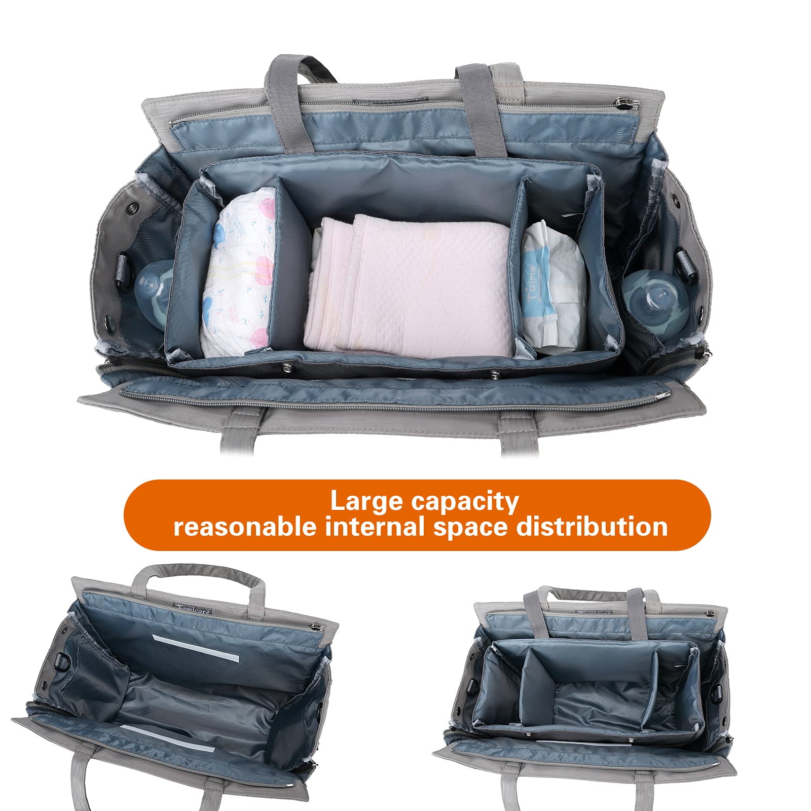 Diaper Bag Tote, Large Travel Diaper Bag, Baby Bags with Changing Pad and Diaper Bag Organizer Insert for Tote - Dark Grey