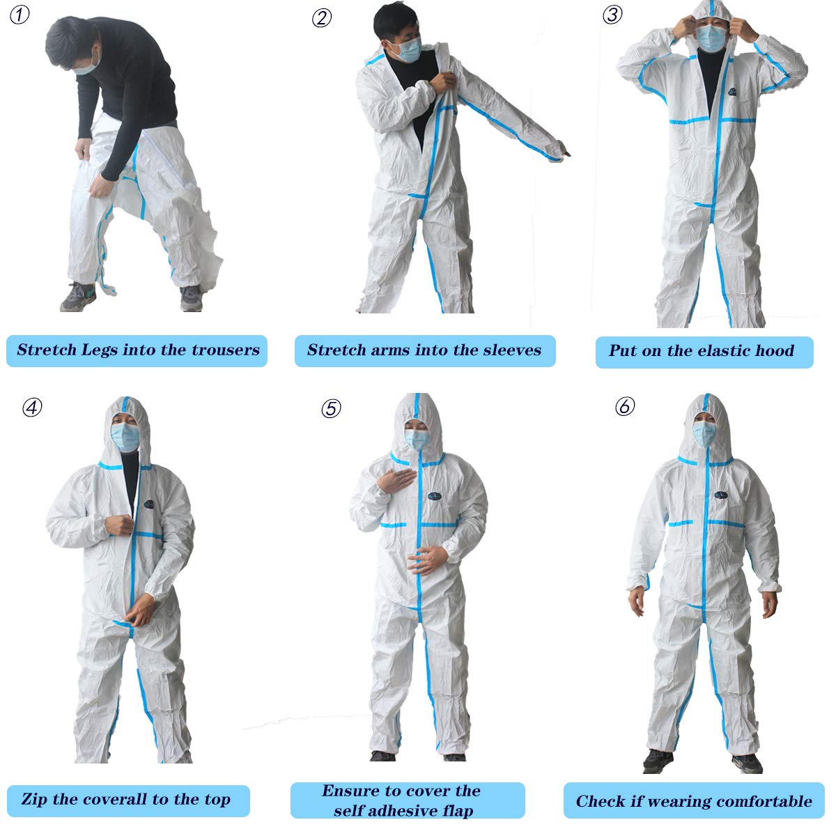 Vicogard Disposable Coverall,Safety Protective Coveralls Full Body Protective from Hazmat and Contamination,Sealed Seams with Tape,Front Zipper Elastic Cuffs & Ankles Isolation Suit with Hood