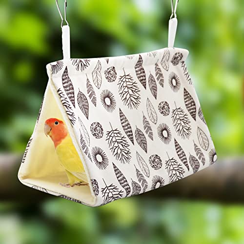 2PCS Hanging Winter Warm Bird Bed, Bird Nest House, Bird Hanging Hammock House, Plush Snuggle Bird Hammock, Hideaway Cave Bed Tent for Hamster Budgies Parakeet Cockatiel Lovebird Parrot (Leaf)