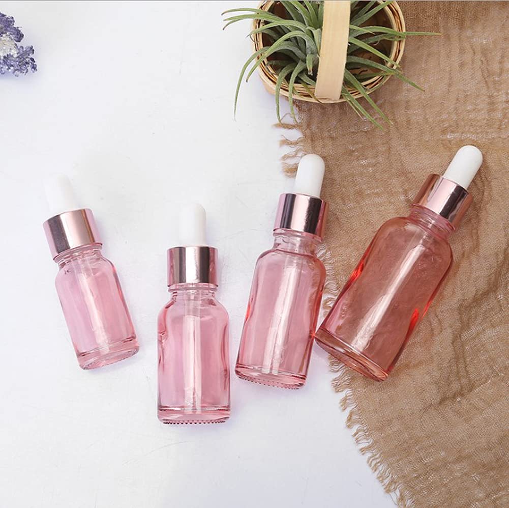 Wresty Pink Glass Dropper Bottles,12 Pack Essential Oil Dropper Bottels Perfume Sample Bottles Cosmetic Container Empty Bottles With Glass Eye Dropper (15ml)