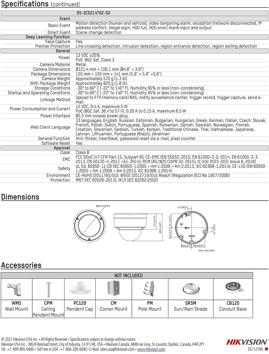 Ⲏіkvіsіon DS-2CD2147G2-LSU Acusense 4MP IP 247 Full Color Night Vision, 2.8mm PoE Dome Camera Outdoor IP67 IK10 H.265+ Built in Mic Compatible with Hikvision IP Camera NVR System