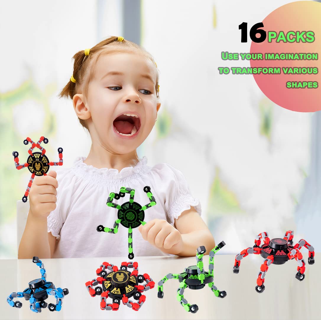 4Pack Fingertip Gyro Fingertip Mechanical Top DIY Deformation Robot Metal Transformable Gyro Spinners Finger Chain Robot Toy Changeable Face Fidget Spinners Octopus ADD ADHD Astium for Kids Adults