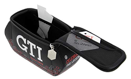 BRISA VW Collection - Volkswagen Neoprene Universal Bag for Makeup, Travel, Cosmetics, Pencil Case in Golf GTI Design (Hexagon/Black/Small)