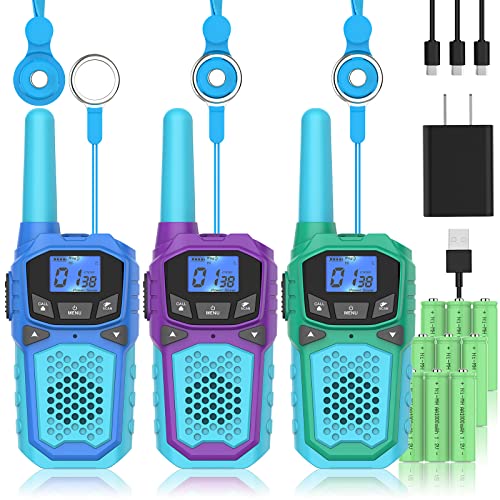 3 Walkie-Talkies for Kid, Outdoor Toys for Boys and Girls, Rechargeable Long Distance Walkie-Talkies, Suitable for Camping Hiking Birthday Gift