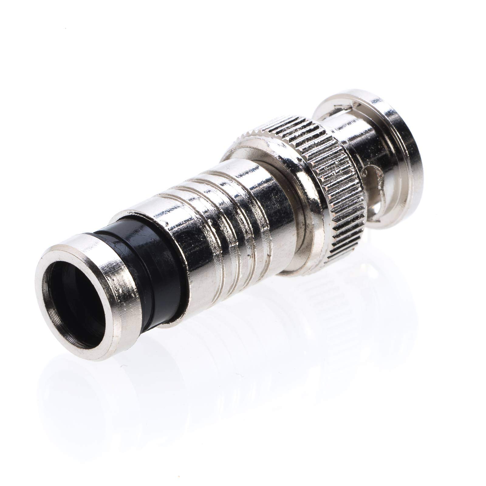 BNC RG59 Male Compression Coax Connector for CCTV Security Camera DVR Systems, All-Metal Construction with Anti-Corrosion Nickel-Plated Finish, 2-Piece Design for Superior RF Integrity – 50 Pack