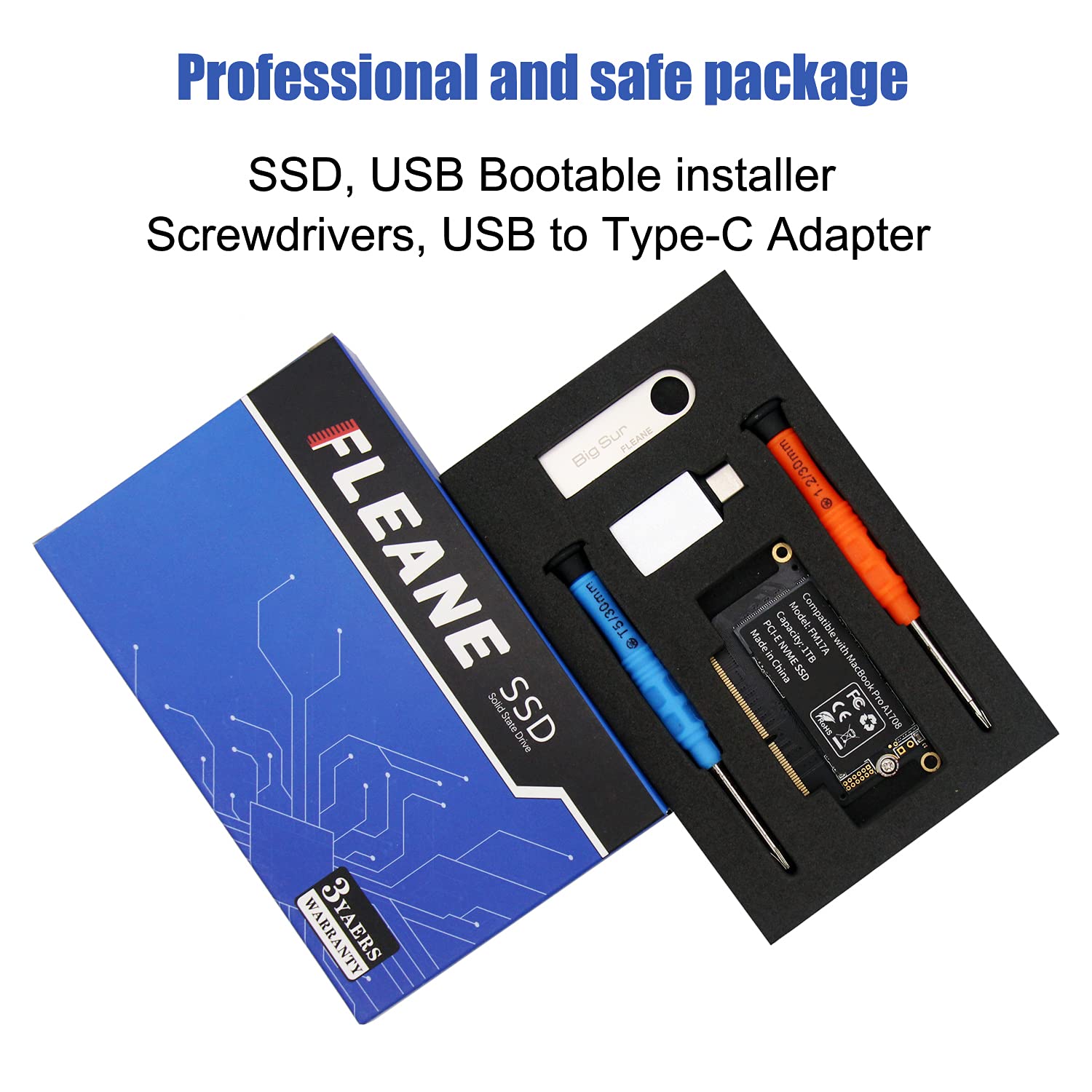FLEANE FM17A 1TB PCIE 3.0x4 NVME 3D NAND TLC Flash SSD for MacBook Pro Retina A1708 (2016-2017) Included DIY Tools (1TB)