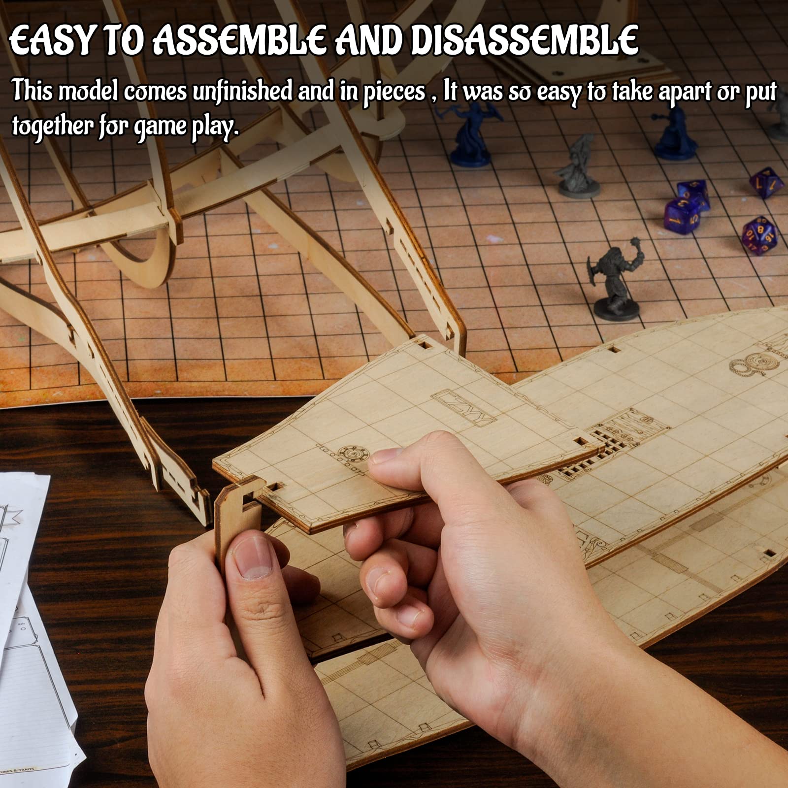 3D Airship Model Wood Laser Cut Hot Air Balloon with 1" Grids Fantasy Aerial Combat Terrain Map for D&D, Pathfinder, Warhammer and Other Tabletop RPG