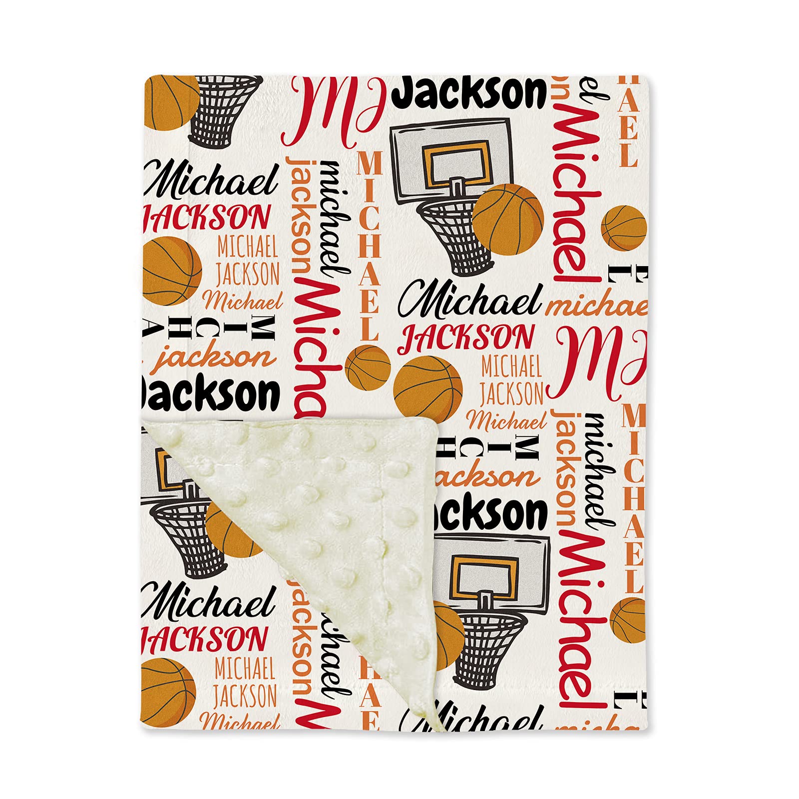 Munific Personalized Baby Blanket Gift - Basketball Blanket - Sports Basketball Personalized Baby Blanket - Custom Baby Name Monogrammed Blanket