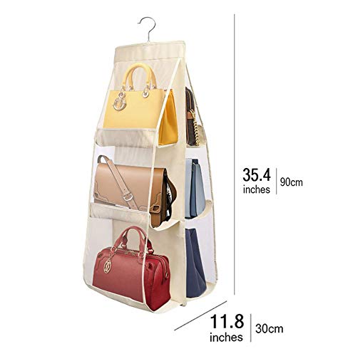 N/V PIKACHENG Hanging Handbag Purse Organizer, Homewares Nonwoven 6Pockets Hanging Closet Storage Bag,Transparent Dust-Proof Wardrobe Closet Storage Bag (Light Yellow)