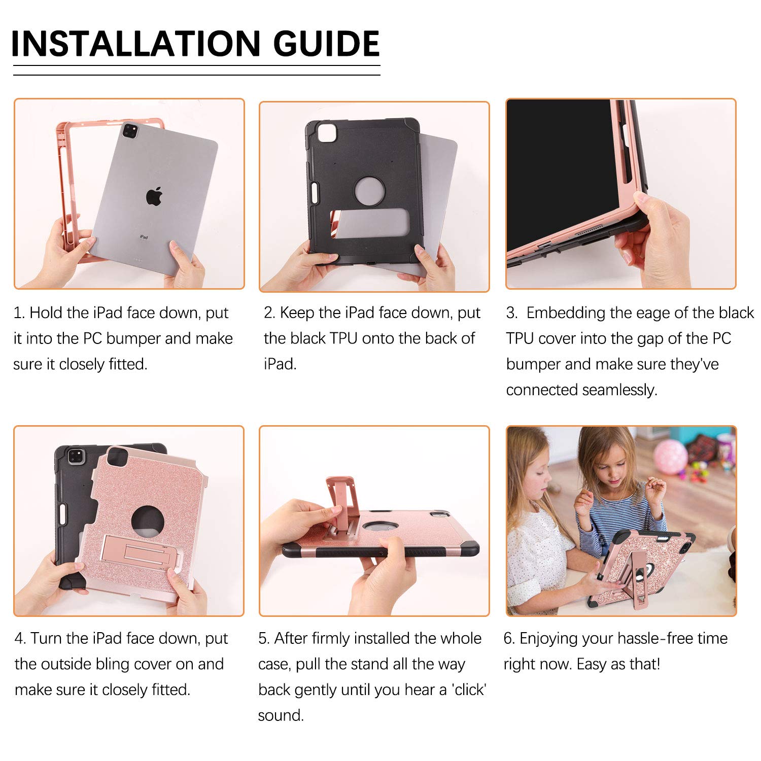 BENTOBEN iPad Air 5th/4th Generation Case, iPad Pro 11 Case, Glitter Sparkly 3 Layer Heavy Duty Shockproof Kickstand Faux Leather with Pencil Holder Protective Tablet Case Cover, Rose Gold