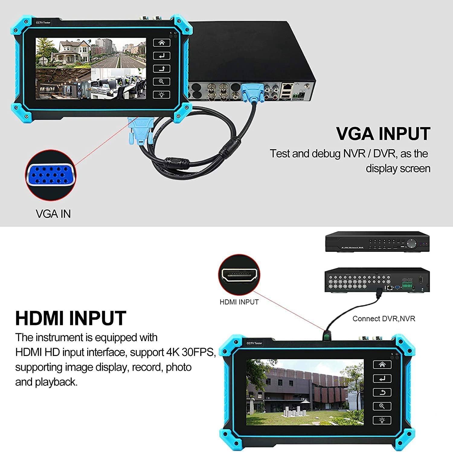 Rsrteng IP Camera Tester, IPC-5100 Plus 8MP AHD CVI TVI CVBS IP Camera Test 4K HD Display Video Monitor 5inch IPS Touch Screen IPC Tester Support POE PTZ W-i-F-i RS485 HDMI & VGA Input DC12V Output