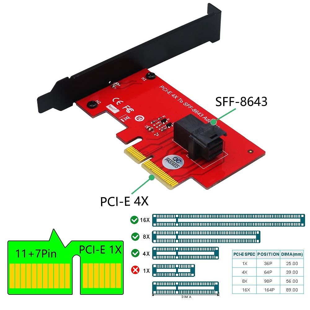 PCI Express 4.0 x4 Host Adapter Card with SFF-8643 Mini-SAS HD 36Pin Connector for U.2 (SFF-8639) PCIe-NVMe SSD - Support Intel 750 2.5-inch U.2 SFF SSD for Mining