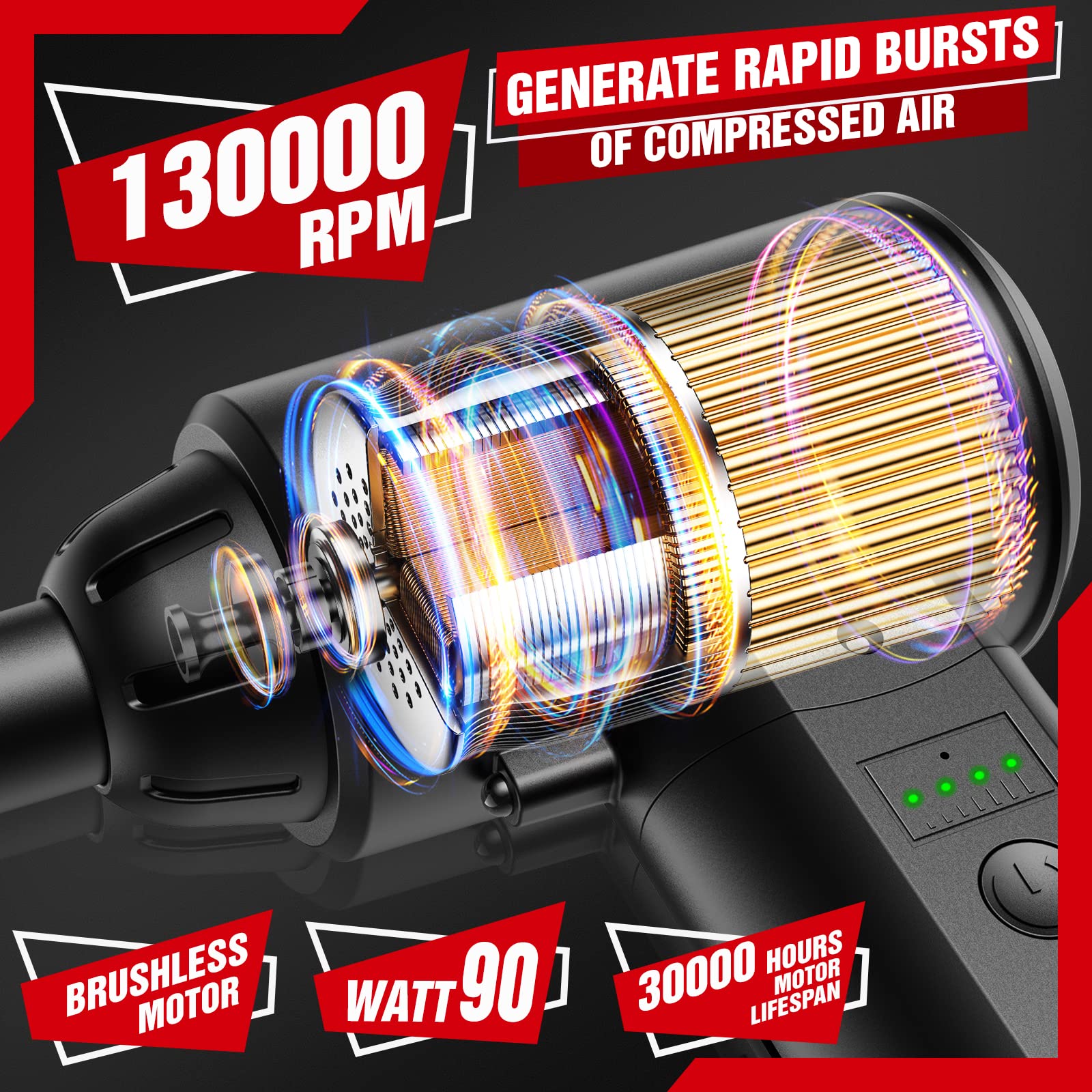 120000RPM Electric Compressed Air Duster & Cordless Vacuum Cleaner 2 in 1 with 7800mAh Rechargeable Battery, Air Duster Can with 3 Gear & LED Light for Home Car PC Computer Keyboard (9 Accesory)