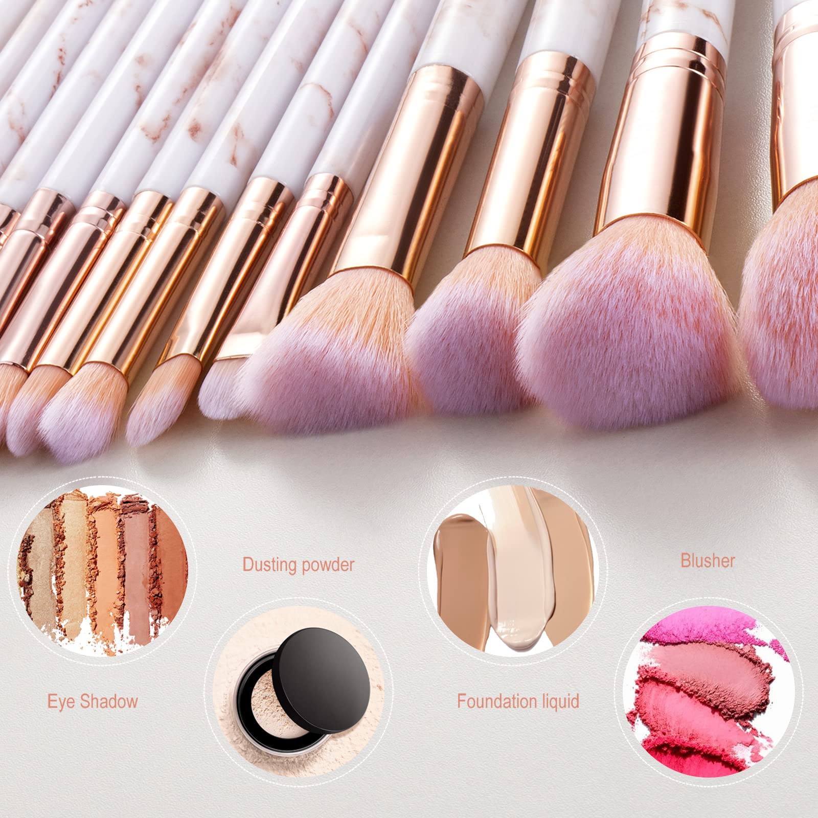 111 Makeup Brush Set 16 PCs Marble Makeup Brushes Premium Synthetic Foundation Powder Concealers Blending Eye Shadows Eyelash Eyebrow Face Make Up Brush Kit,Makeup Starters