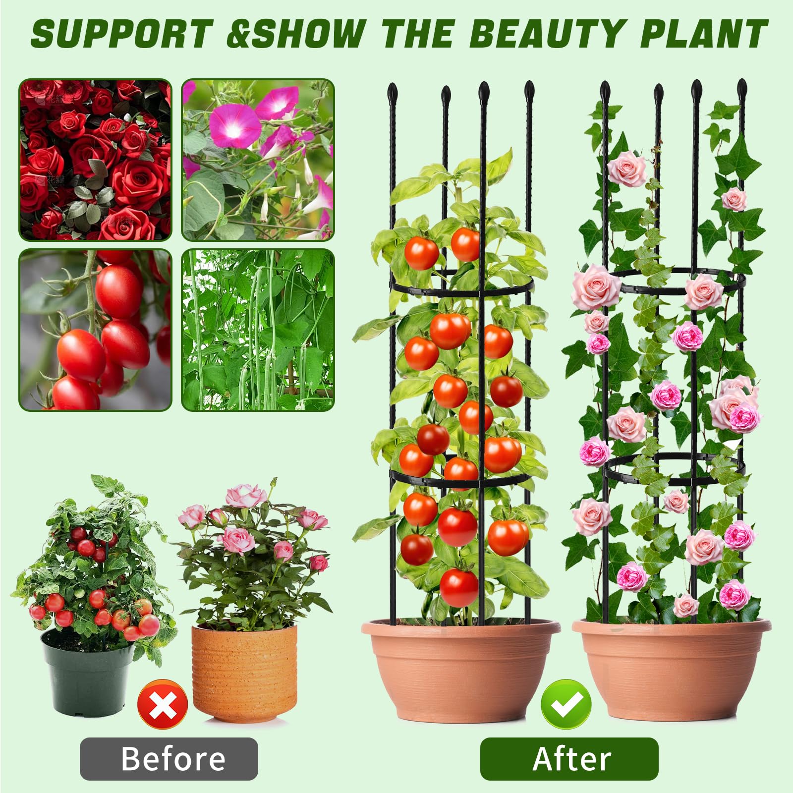 2 Pack Tomato Cage, Tomato Cages for Garden, Tomato Trellis Plant Stakes Support, Tomato Cage for Pots and Garden Climbing Vegetables Plants Flowers