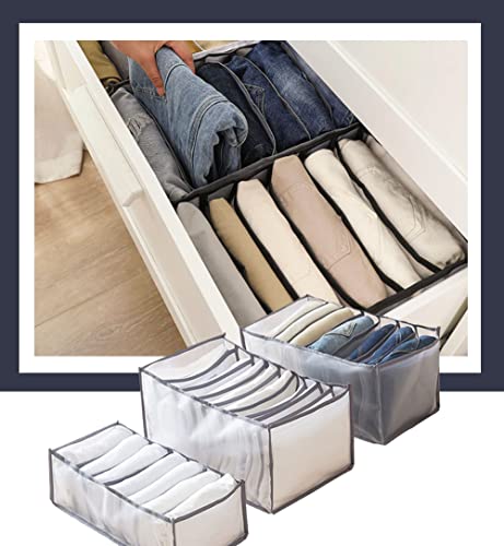 3 Pcs 7 Grids Washable Wardrobe Clothes Organizer,Jeans Compartment Storage Box, Foldable Closet Drawer Organizer Clothes Drawer Mesh ,and 9 Grids Shirts, T-shirts Grid (2 pcs Jeans Grid+Leggings Grid)