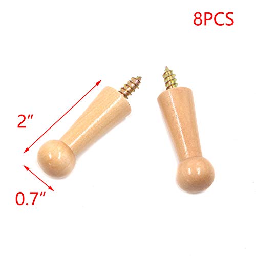 T Tulead 8PCS Wooden Coat Hooks Shaker Pegs Screw-on Clothes Hanging Hook Towel Belt Jewelry Hanger Hooks 18x50mm