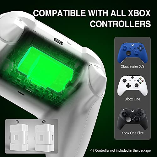 2 Pack Rechargeable Controller Battery Pack for Xbox One/Xbox Series X S with 4 Battery Cover (White) Play and Charge Kit with Micro USB Charging Cable for Xbox 1 S/X/Elite Wireless Remote
