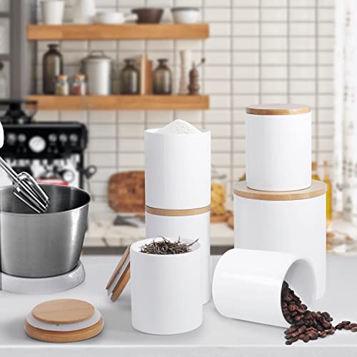 77L Food Storage Jar, 10.13 FL OZ (300 ML), Ceramic Food Storage Jar with Airtight Seal Bamboo Lid - Modern Design White Ceramic Food Storage Canister for Serving Tea, Coffee, Spice and More