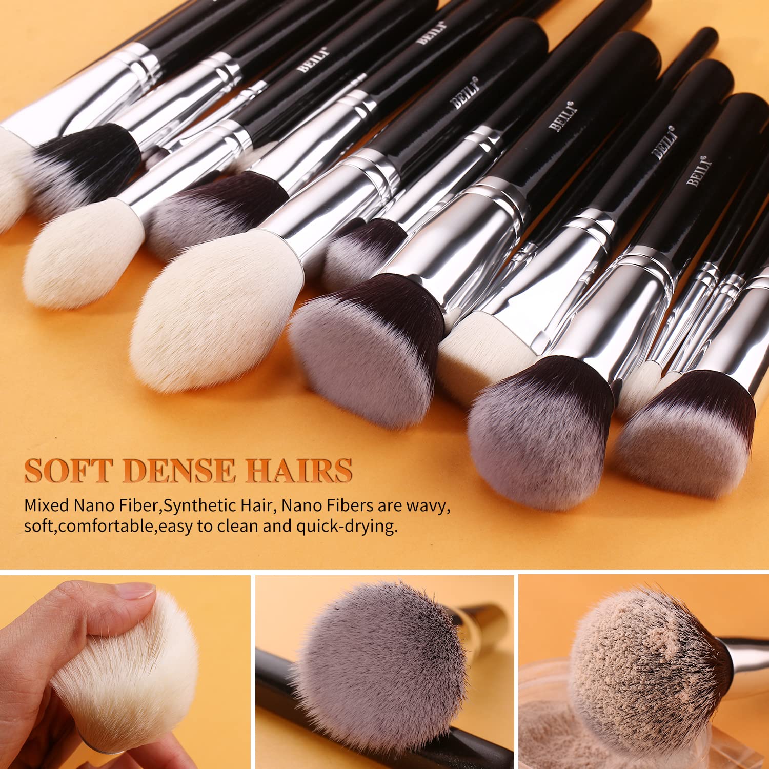 BEILI Makeup Brushes 30Pcs Professional Makeup Brush Set Premium Synthetic Kabuki Foundation Blending Brush Face Powder Blush Concealers Eye Shadows Make Up Brush Set (Black)