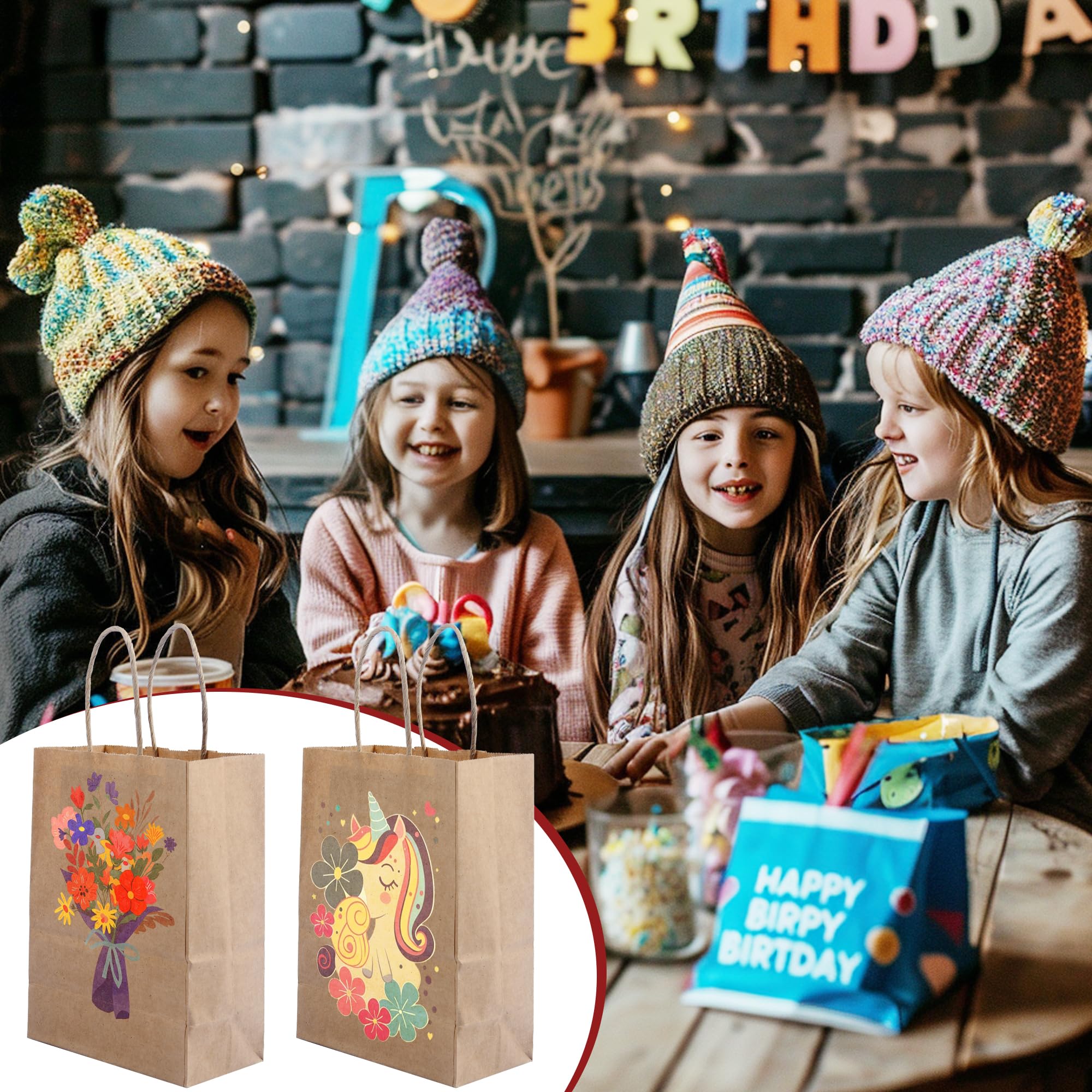 200Pack paper bags with handles,8.1x5.9x3.1 Inch,paper bags with handles bulk,gift bags bulk,brown gift bags,bolsas de papel para negocio,Paper Bags Bulk for Birthday Party Favors, Shopping, Retail