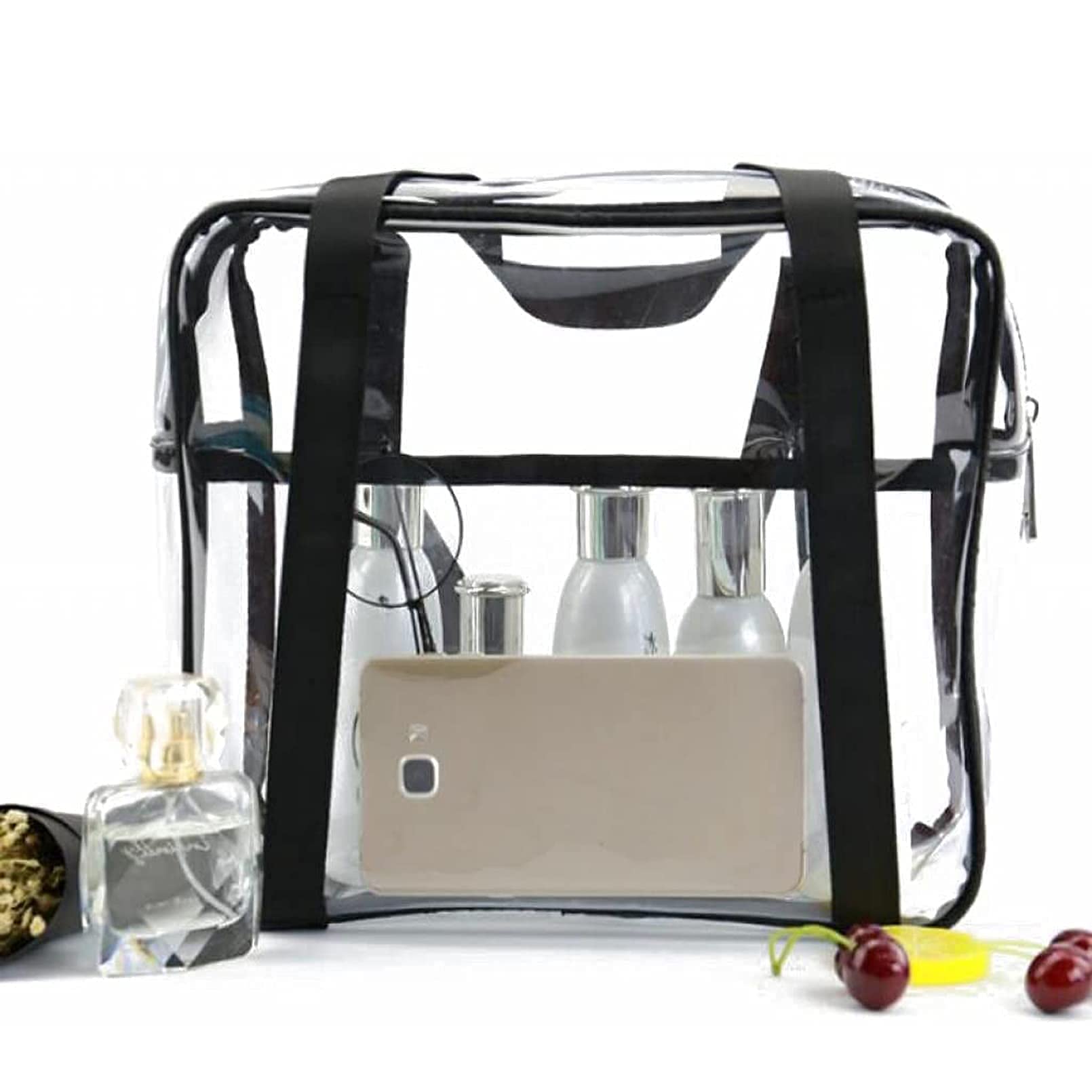 SxoSyo Clear Makeup Bags Large Travel Toiletry Bag for Women Transparent Bag Clear Cosmetic Bags with Handle Bathroom Organizer (black)