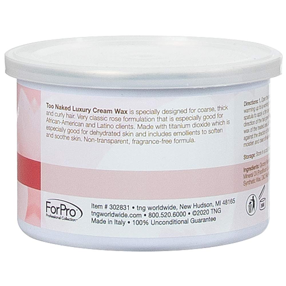 Too Naked Luxury Cream Wax, for Coarse, Thick and Curly Hair Removal, Non-Transparent Formula Softens, Smooths and Hydrates, Fragrance-Free, 14 Ounces