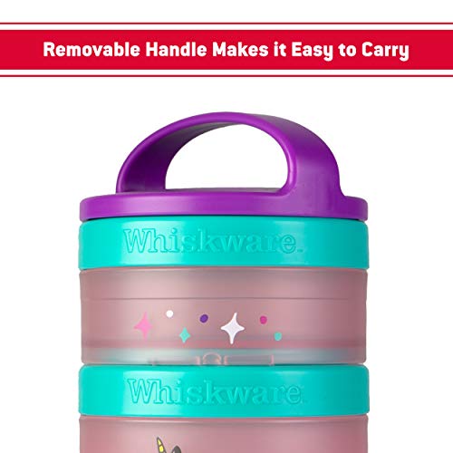 Whiskware Animal Stackable Snack Containers for Kids and Toddlers, 3 Stackable Snack Cups for School and Travel, Skating Unicorn