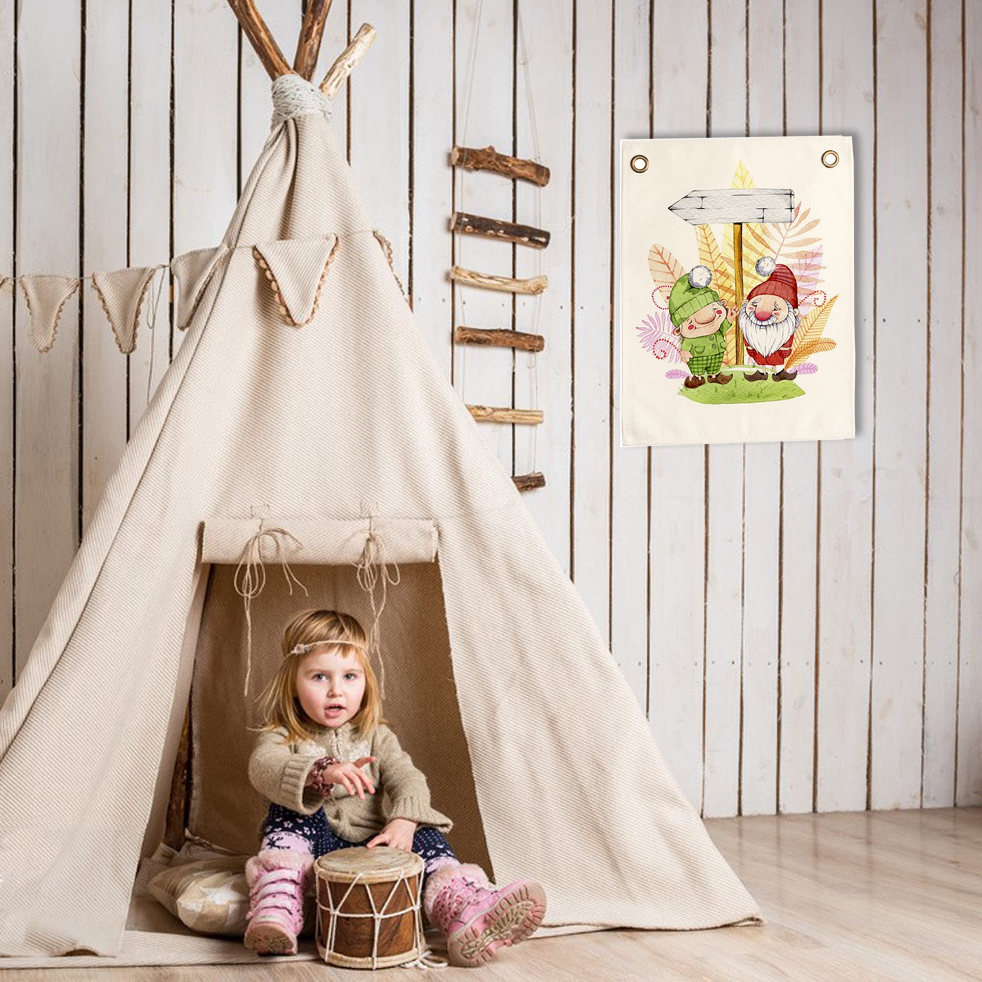 2Pcs Blank Printing Wall Banner, cotton-linen Hanging Flags, Wall Sign Decor for Bedroom, Baby Nursery and Playroom.（beige）