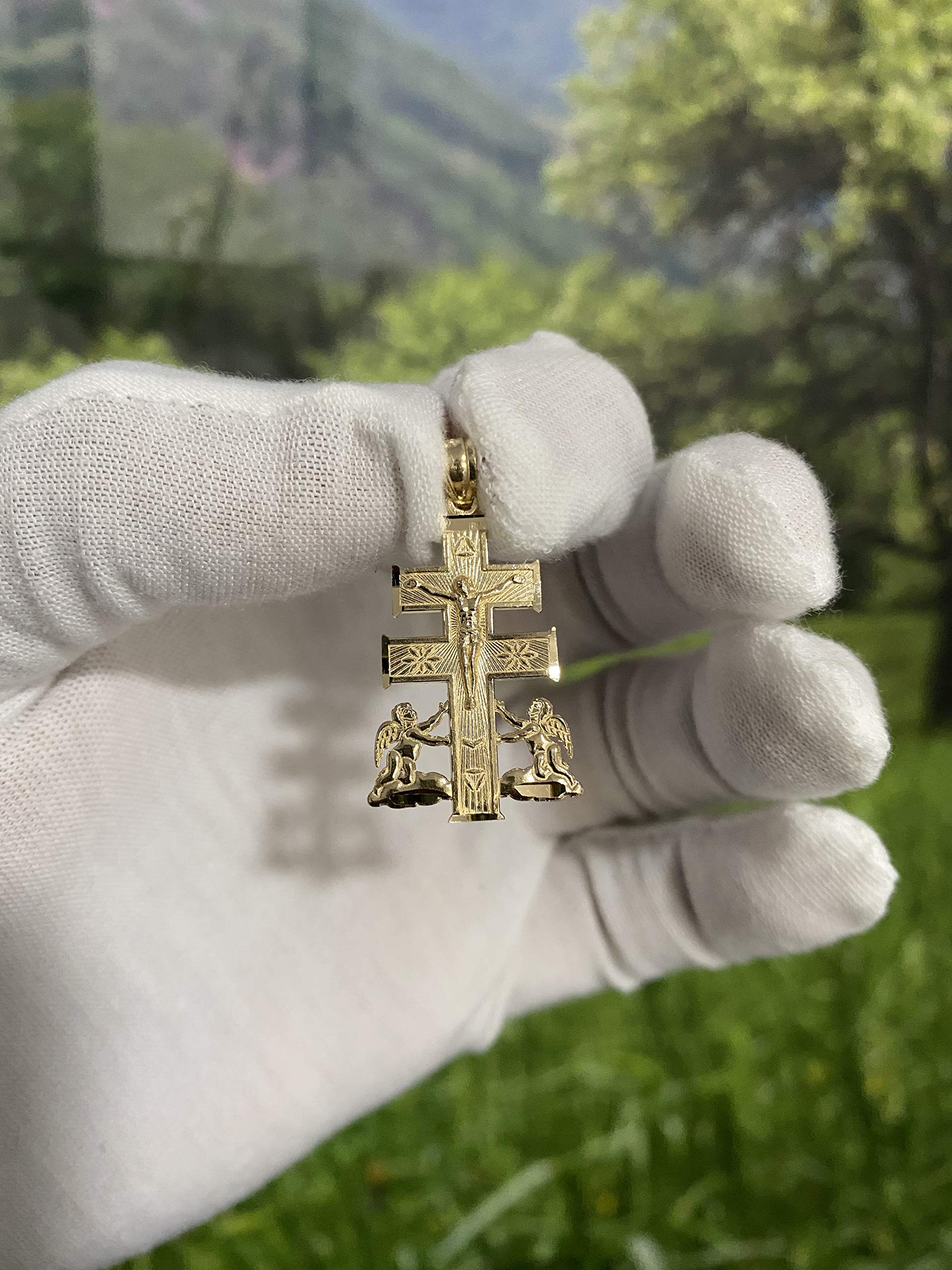 14k Yellow Gold Religious Cross of Caravaca Pendant