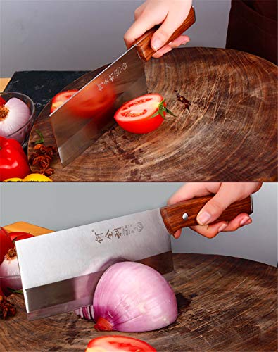 Cleaver Knife 7 Inch β Chinese Chef Knife with rosewood Handle, Vegetable Meat Cleaver Knife with case, Anti-rust Kitchen Knife for Cooking