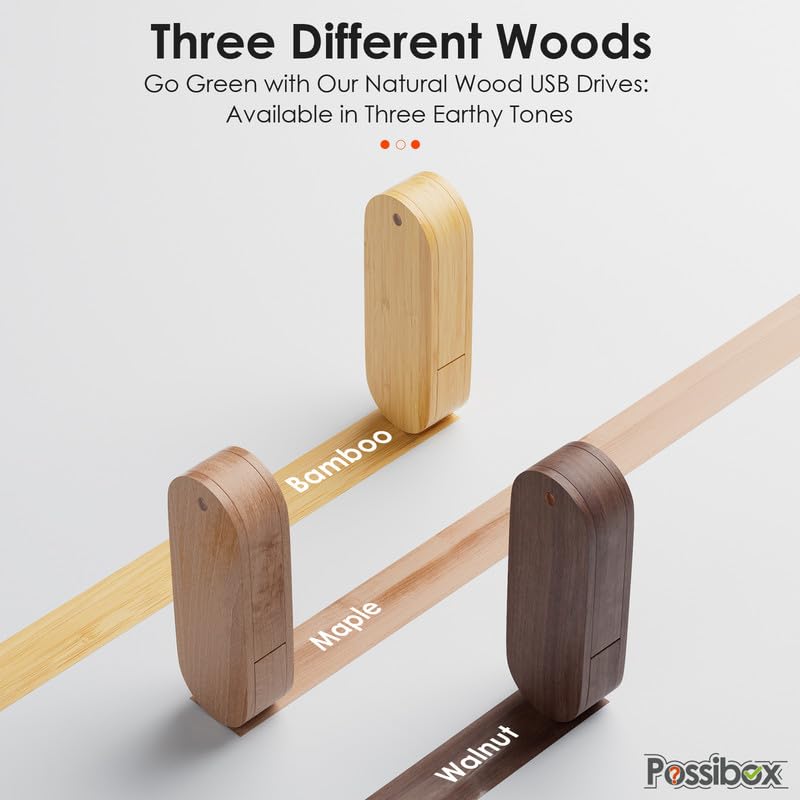 Possibox Custom Swivel Wooden USB 2.0 Flash Drive 128MB Imprinted or Engraved with Your Logo - Bulk Wholesale Promotional - 50 Pack