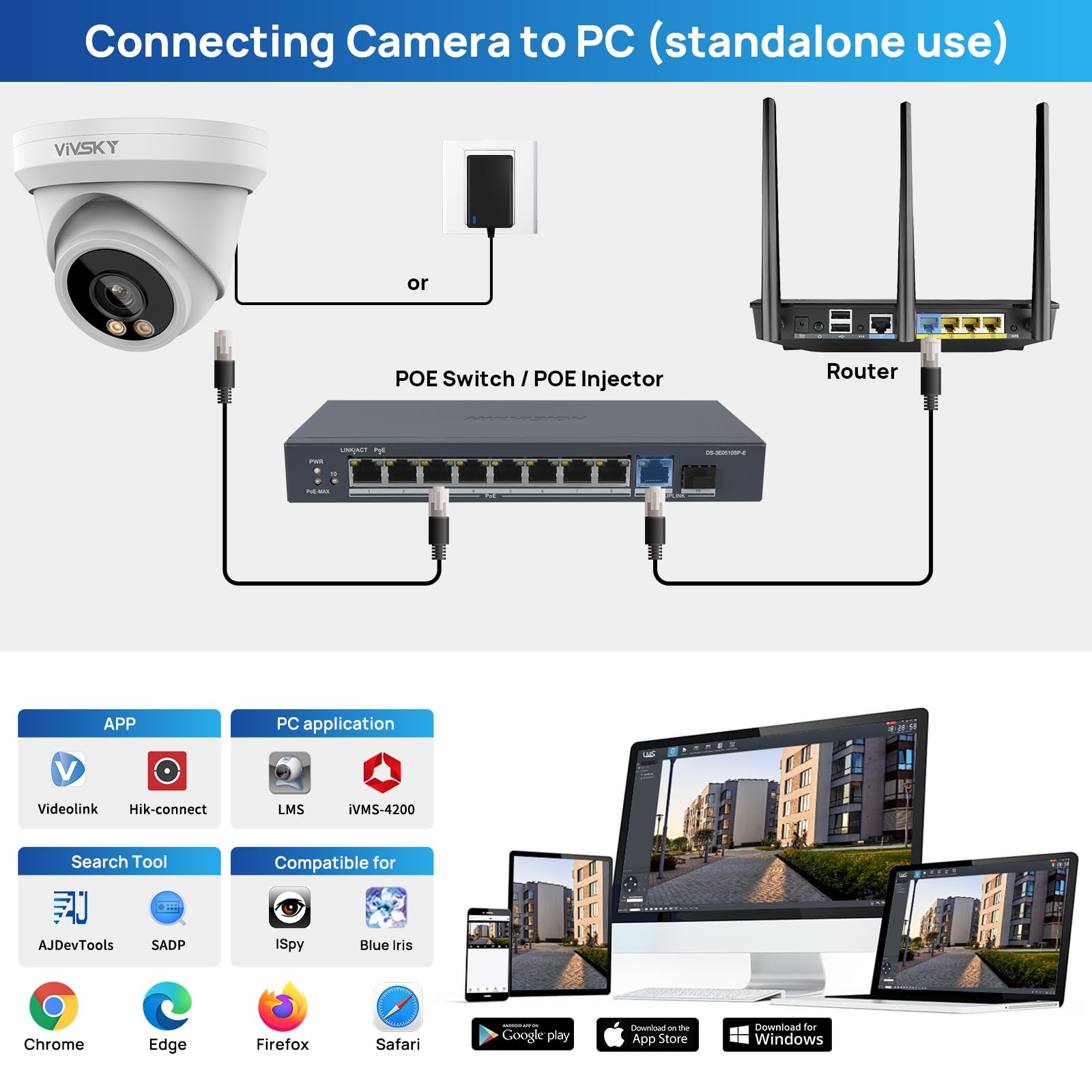 6MP PoE Outdoor IP Camera, 2.8mm Lens, Dome EXIR Turret Security Network Surveillance Camera, Up to 98ft/30m Night Vision, H.265, IP67
