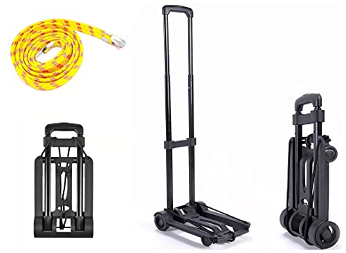 RShop Minisize Luggage Cart with 2 Wheels Lightweight Plastic Carrier Trolley Folding Hand Truck for Shopping Travel, Camping Moving and Office Use (Small Base Plate:12.6 inch X 9 inch), Black (KBGF)