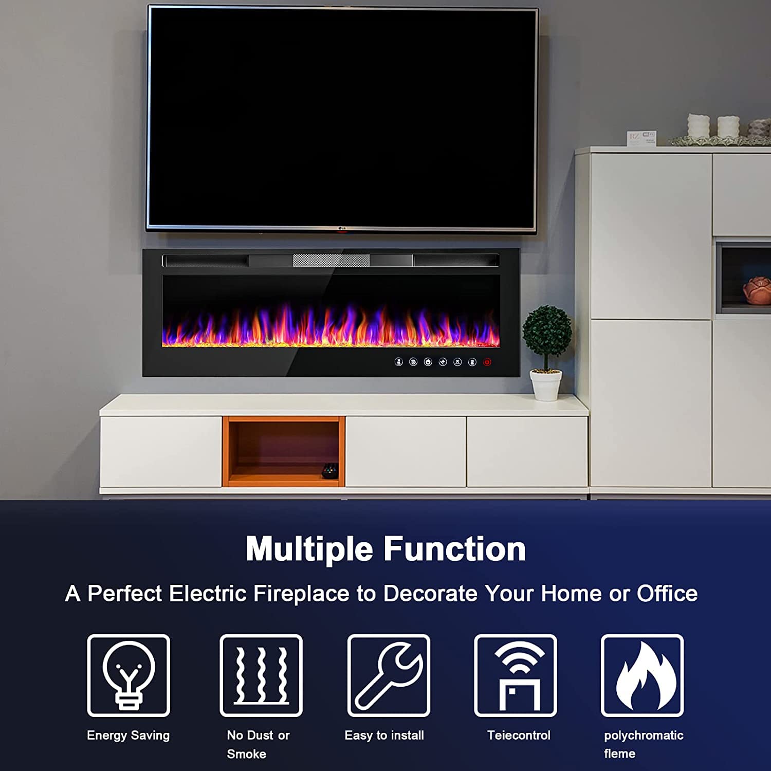 36" Inch Electric Fireplace in-Wall Recessed and Wall Mounted Fireplace,Linear Fireplace with Multicolor Flame,Ultra-Thin Fireplace Heater,Touch Control Panel,Timer,Remote Control, 750/1500W