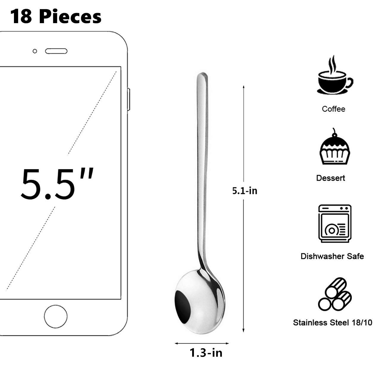 18 Pack Stainless Steel Espresso Spoons, findTop Mini Teaspoons Set for Coffee Sugar Dessert Cake Ice Cream Soup Antipasto Cappuccino, 5.1 Inch