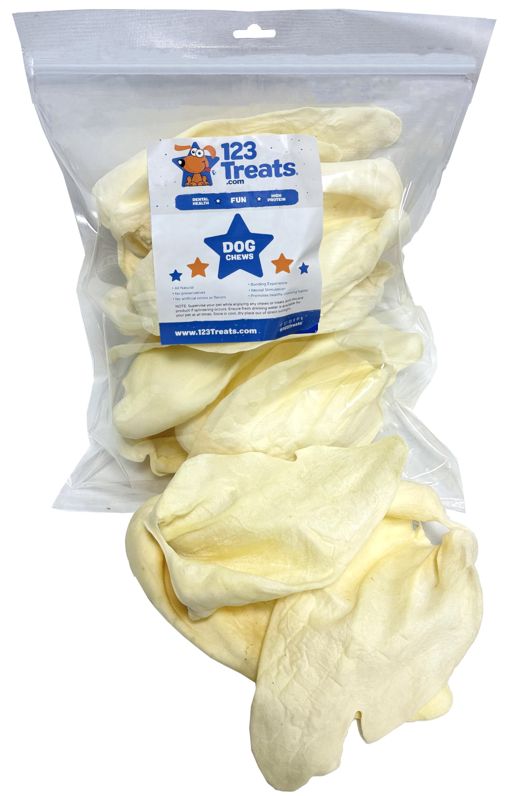 123 Treats Cow Ears for Dogs (1 Pound - Golden) - 100% Natural Made Premium Chews for Your Dog Bulk Beef Treats no Added additives